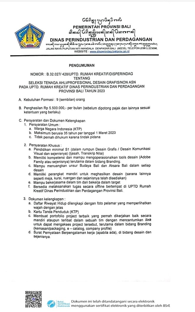 Pengumuman Seleksi Tenaga Ahli/Profesional Desain Grafis Non ASN pada ...